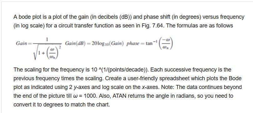 A bode plot is a plot of the gain (in decibels (dB)) | Chegg.com