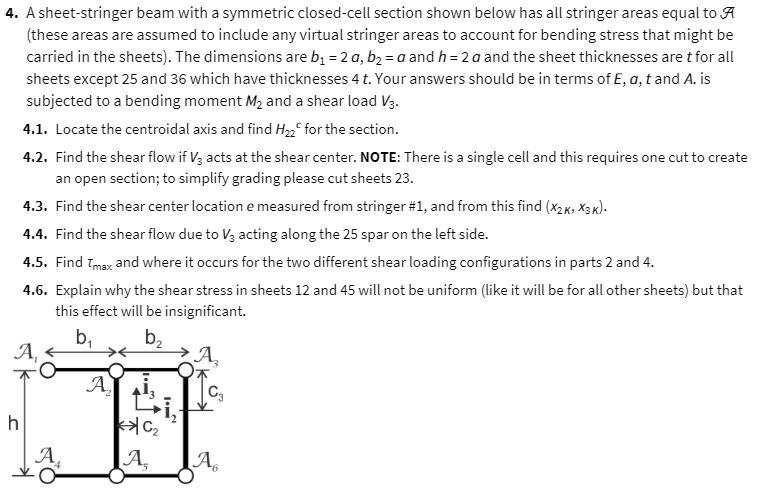 4. A sheet-stringer beam with a symmetric closed-cell | Chegg.com