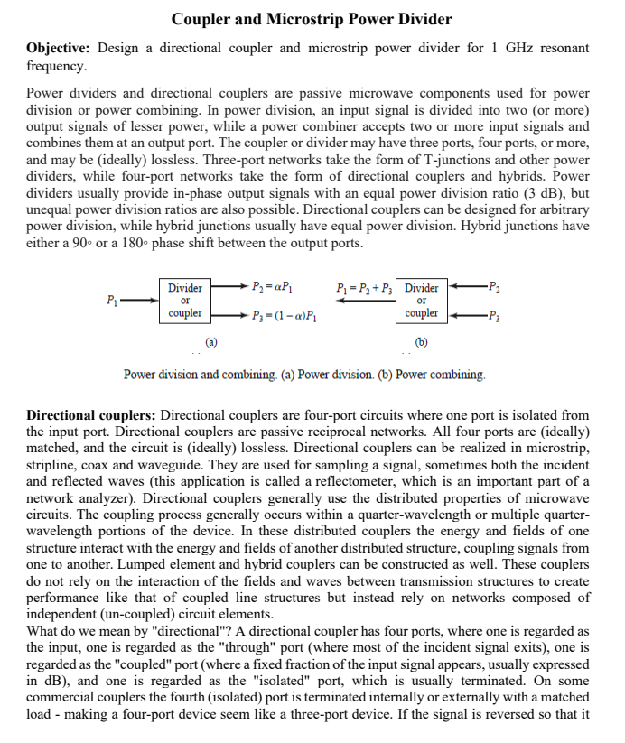 Solved Coupler and Microstrip Power Divider Objective: | Chegg.com
