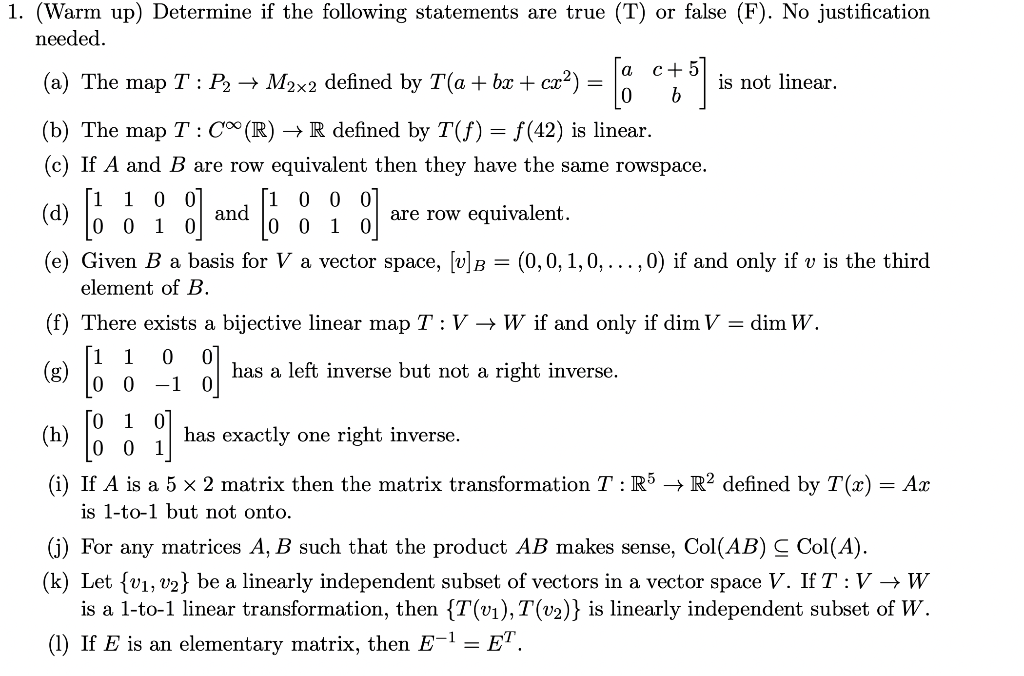 Solved 1. (Warm up) Determine if the following statements | Chegg.com