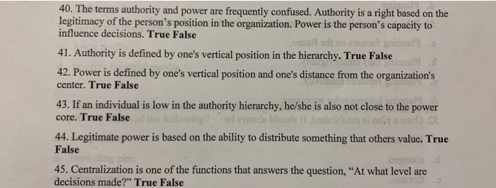 Solved 40. The terms authority and power are frequently | Chegg.com