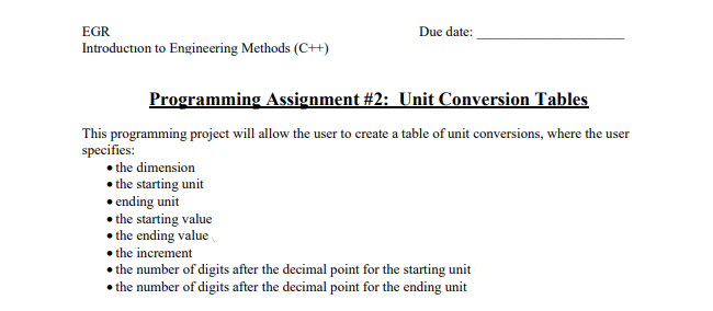 Programming Assignment \#2: Unit Conversion Tables | Chegg.com