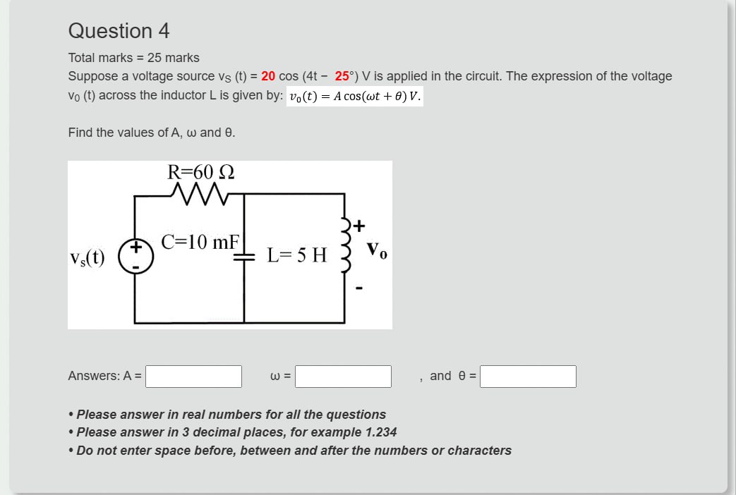 Solved Question 4Total marks = 25 ﻿marksSuppose a voltage | Chegg.com