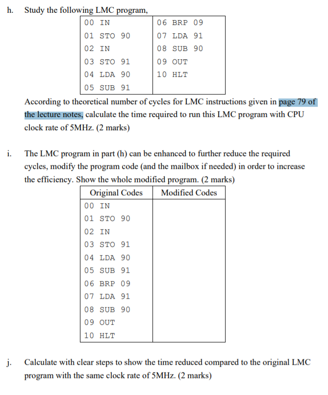Solved Example 8 Exercise: Execution Speed of LMC Programs | Chegg.com