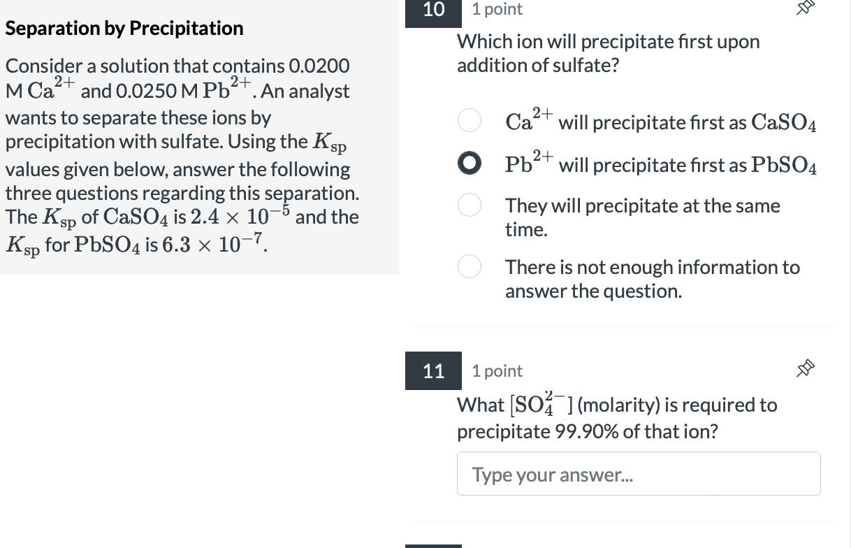 Solved Separation by Precipitation Which ion will | Chegg.com