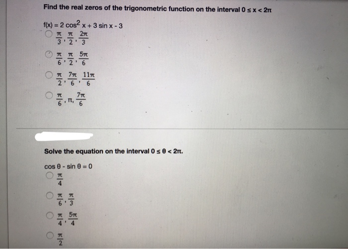 Solved Find the real zeros of the trigonometric function on | Chegg.com