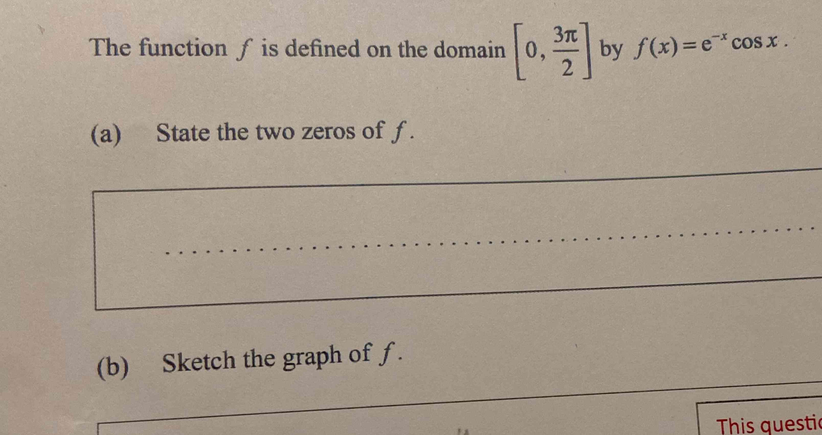 Solved The function f ﻿is defined on the domain 0,3π2 ﻿by | Chegg.com