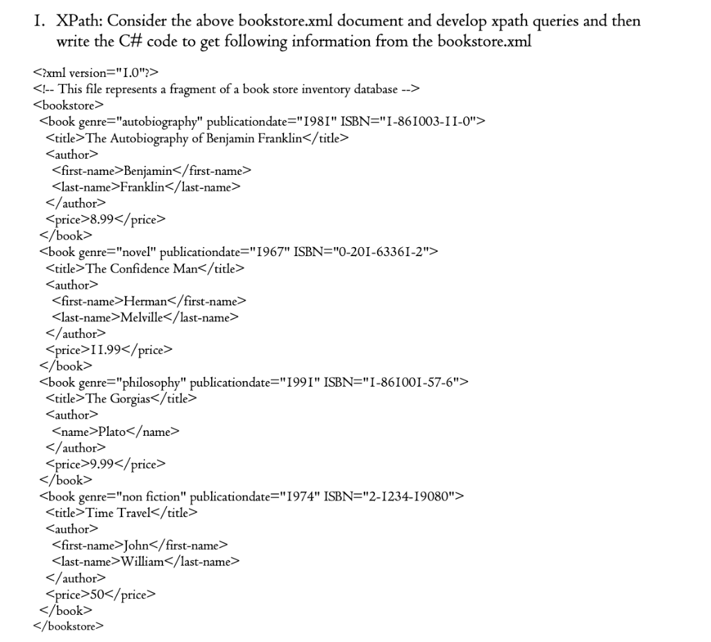 1. XPath: Consider the above bookstore.xml document | Chegg.com