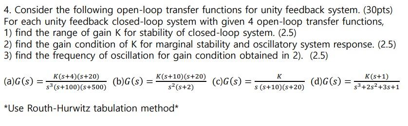 Solved 4. Consider the following open-loop transfer | Chegg.com