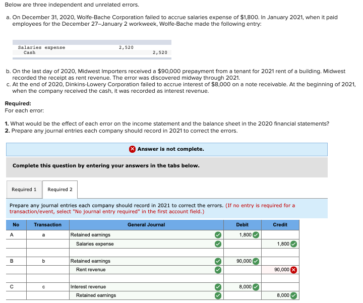 Solved Below are three independent and unrelated errors. a. | Chegg.com