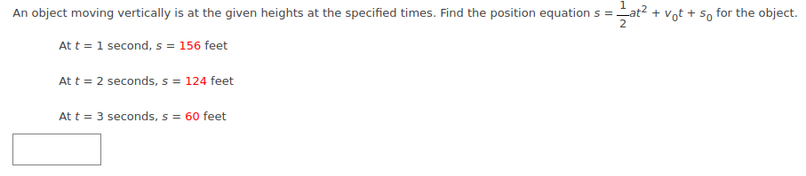 Solved 1 An object moving vertically is at the given heights | Chegg.com