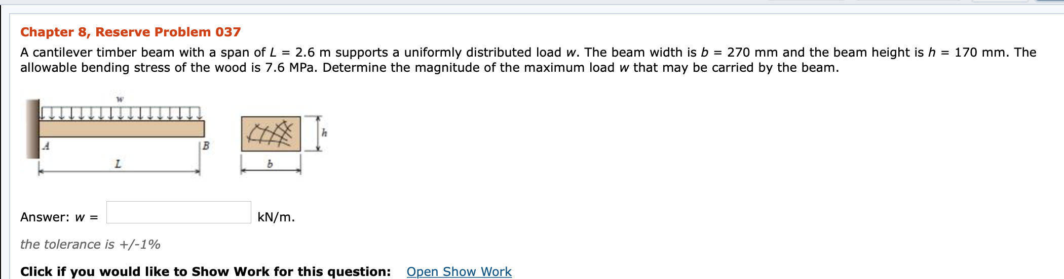 Solved Chapter 8, Reserve Problem 037 A cantilever timber | Chegg.com