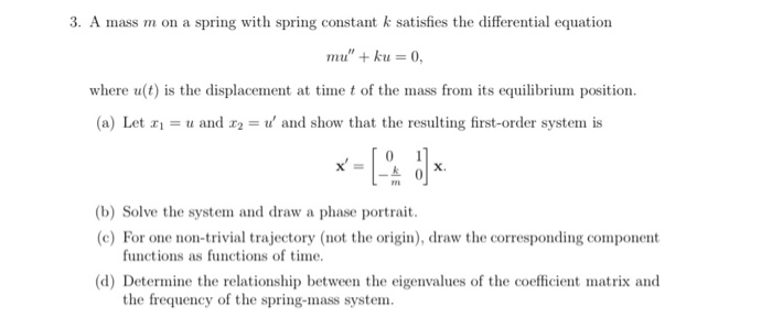 Solved 3. A mass m on a spring with spring constant k | Chegg.com