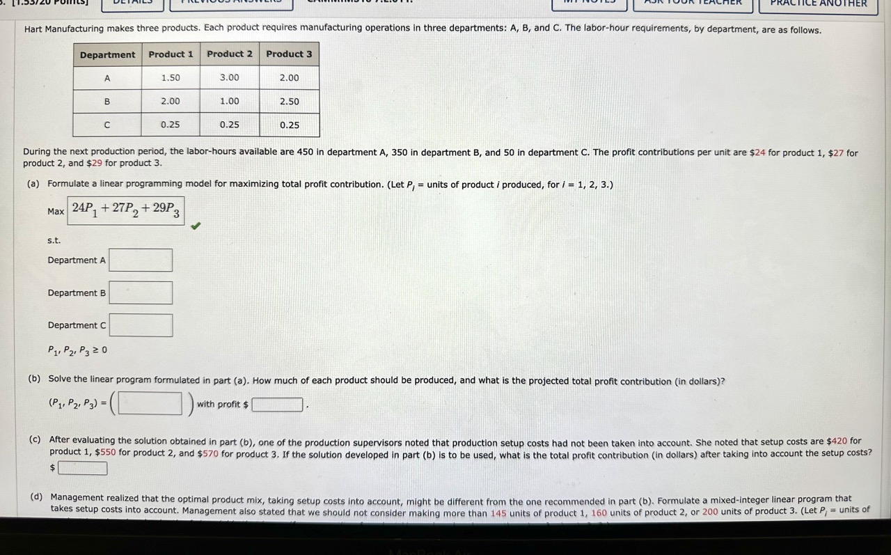 Solved product 2 , and $29 for product 3 . (a) Formulate a | Chegg.com