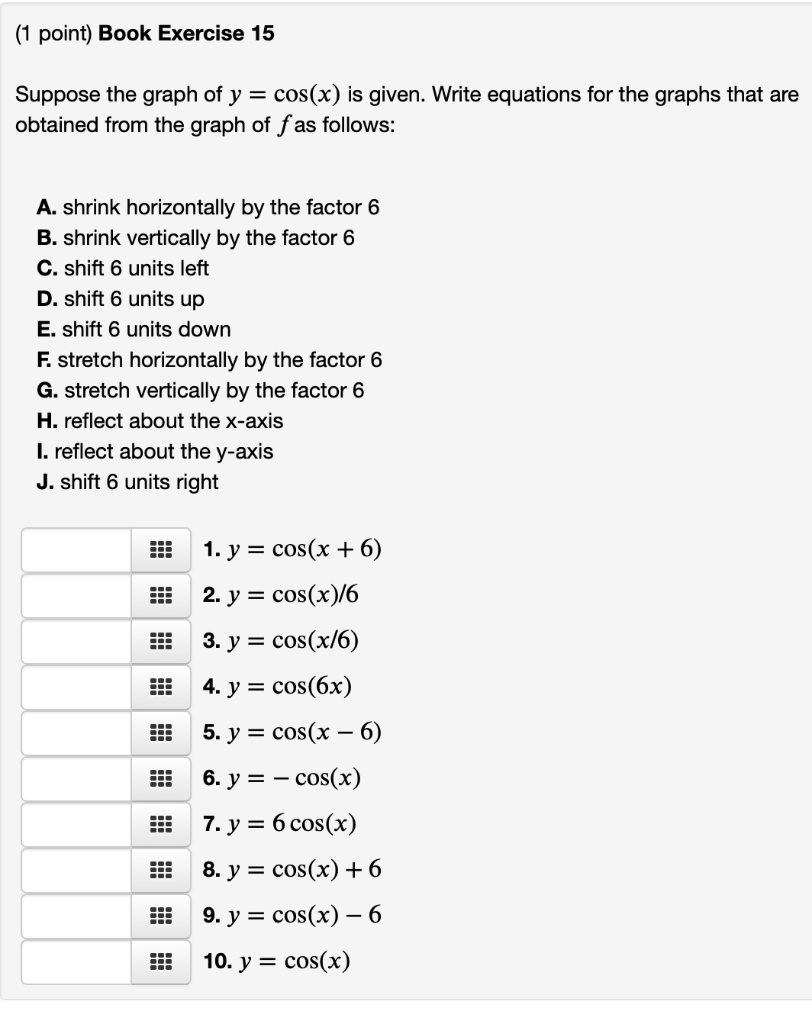 Solved (1 point) Book Exercise 15 Suppose the graph of y = | Chegg.com