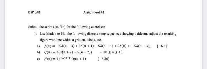 Solved Dsp Lab Assignment 1 Submit The Scripts M File For