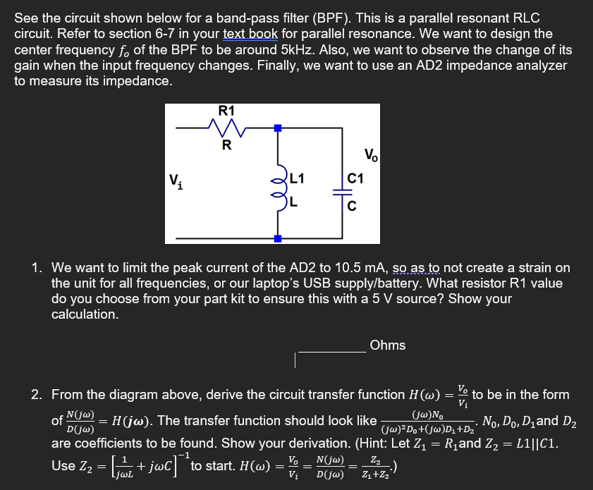 Solved See the circuit shown below for a band-pass filter | Chegg.com