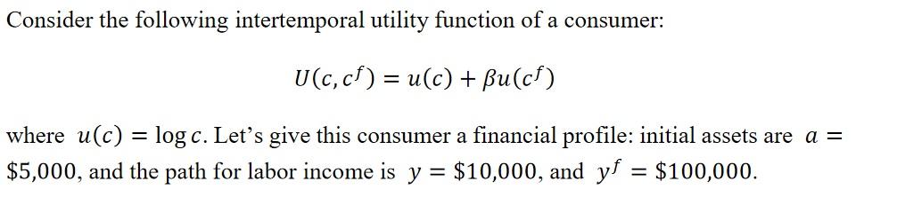 Solved a. Define the consumer’s intertemporal optimization | Chegg.com