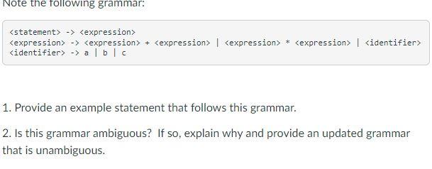 Solved Note the following grammar: statement − | Chegg.com