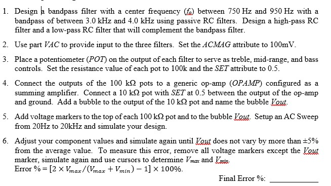 Solved 1. Design bandpass filter with a center frequency (a) | Chegg.com