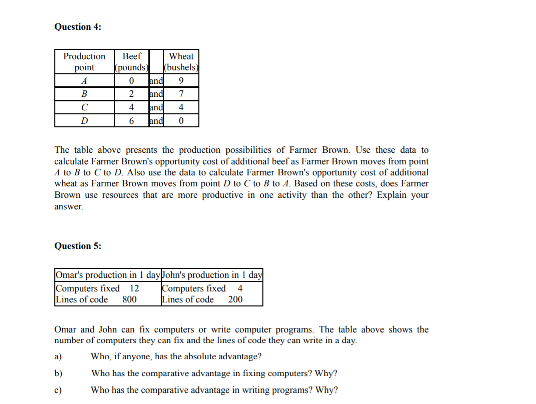 Solved The Economic Problem / Exercises ECON 101 Question 1: | Chegg.com