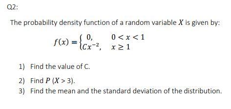 Solved Q2: The probability density function of a random | Chegg.com