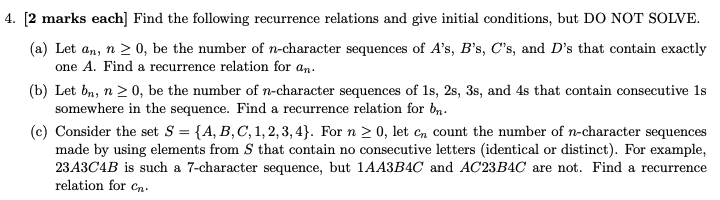 Solved [2 marks each] Find the following recurrence | Chegg.com