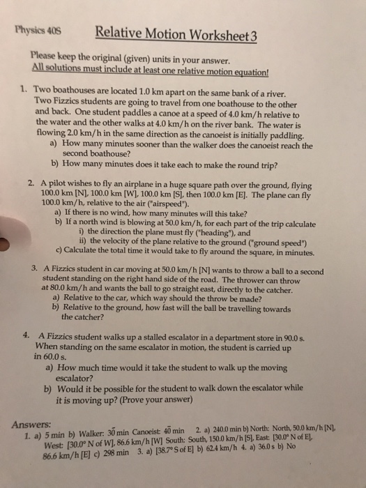 Solved Phpyis 415s Relative Motion Worksheet3 Please keep | Chegg.com