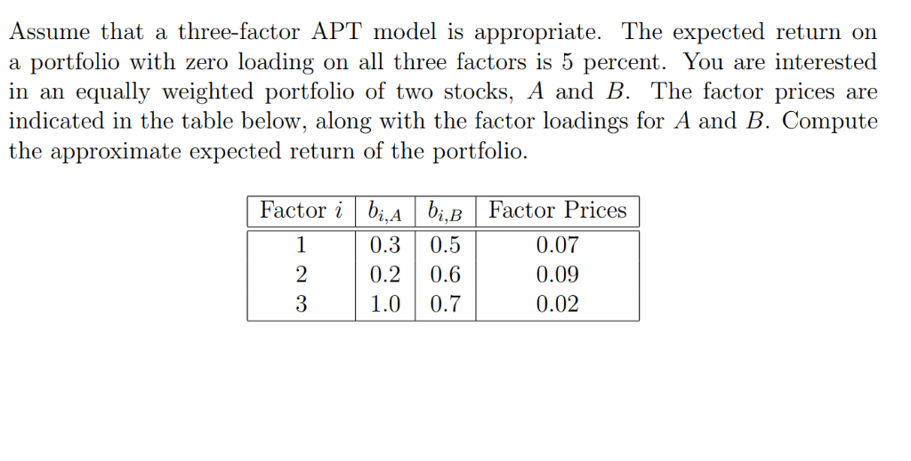 Solved Assume that a three-factor APT model is appropriate. | Chegg.com