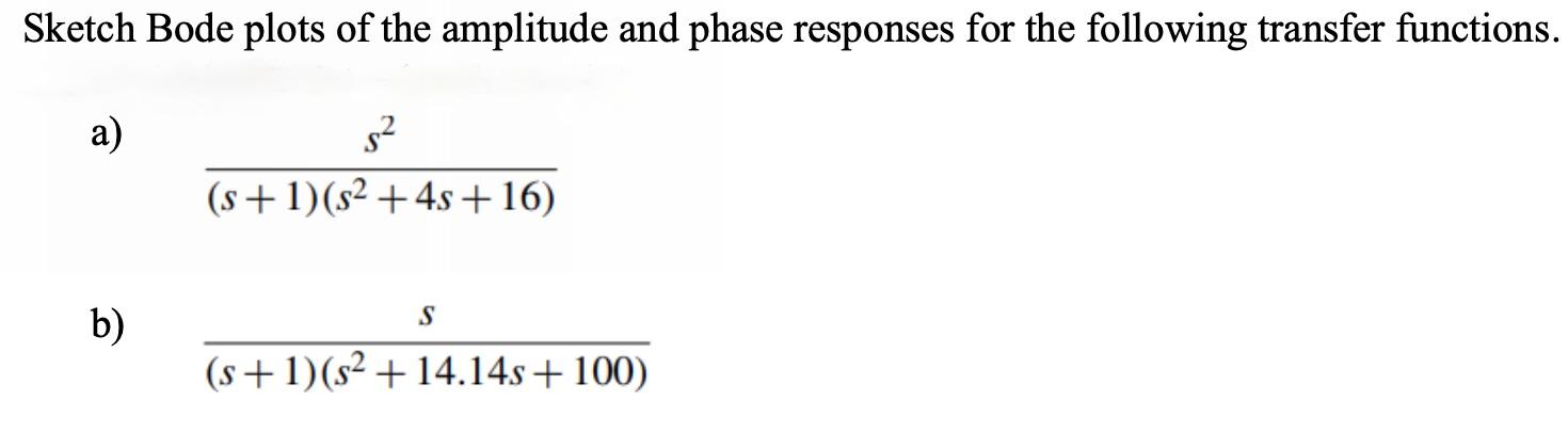 Solved Sketch Bode plots of the amplitude and phase | Chegg.com
