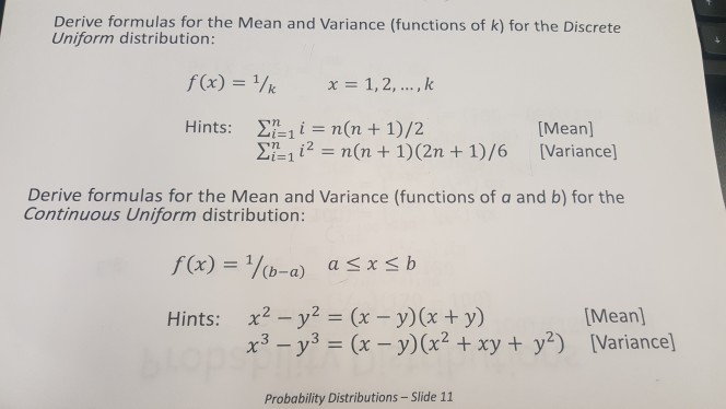 Solved Derive Formulas For The Mean And Variance Functions
