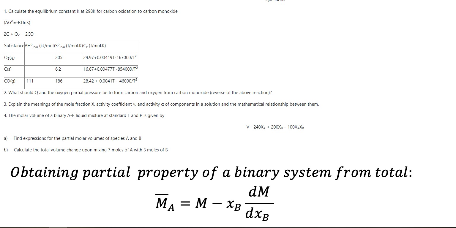 Solved (ΔG∘=−RTlnK) 2C+O2=2CO 2. What should Q and the | Chegg.com