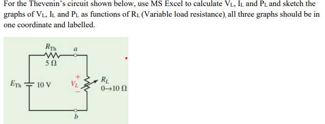 Solved For the Thevenin's circuit shown below, use MS Excel | Chegg.com