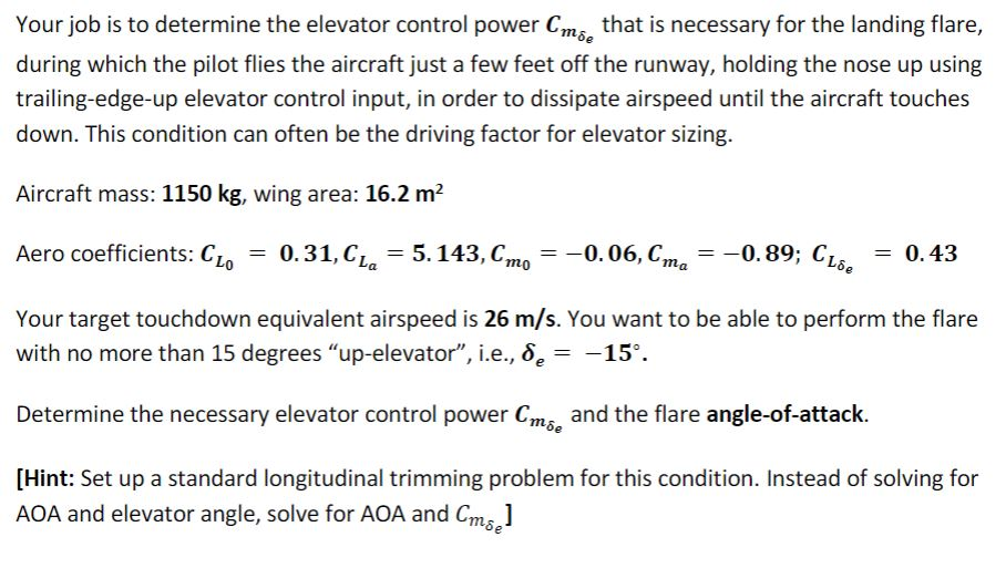 Your job is to determine the elevator control power C | Chegg.com