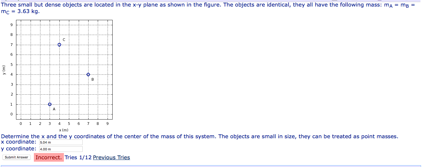 Solved Three small but dense objects are located in the x-y | Chegg.com