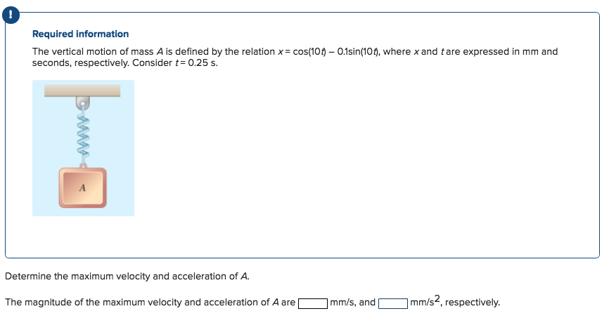 (Get Answer) - The vertical motion of mass A is defined by the relation ...