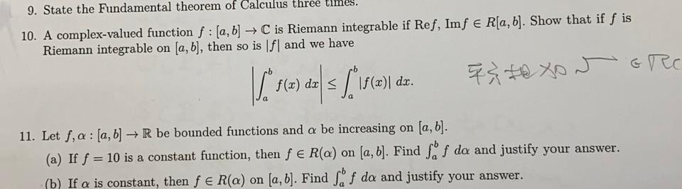 Solved 10. A complex-valued function f:[a,b]→C is Riemann | Chegg.com