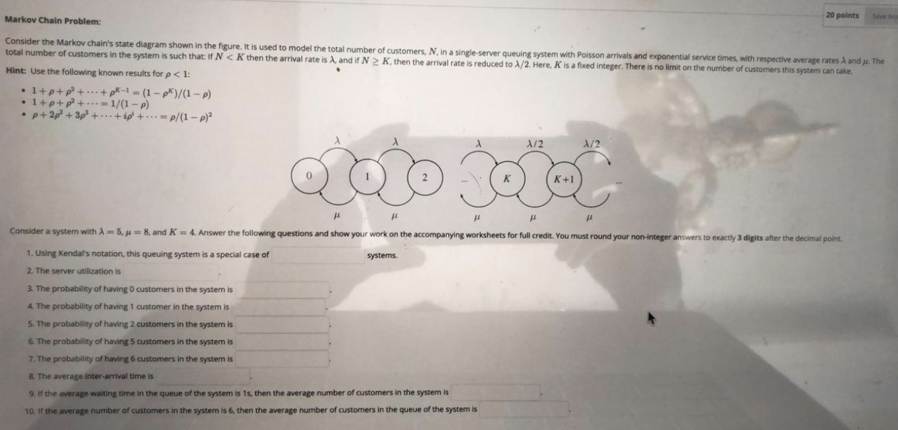 Markov Chain Problem: 20 points Consider the Markov | Chegg.com