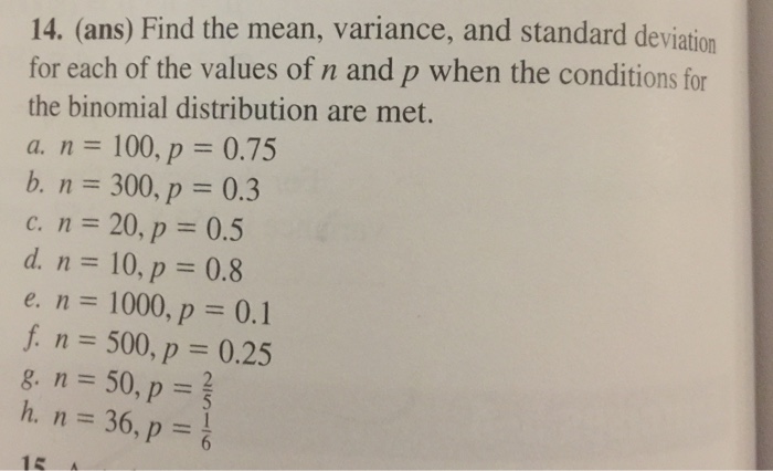 Solved Find the mean, variance, and standard deviation for | Chegg.com