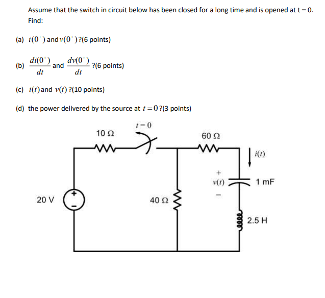Solved Assume that the switch in circuit below has been | Chegg.com
