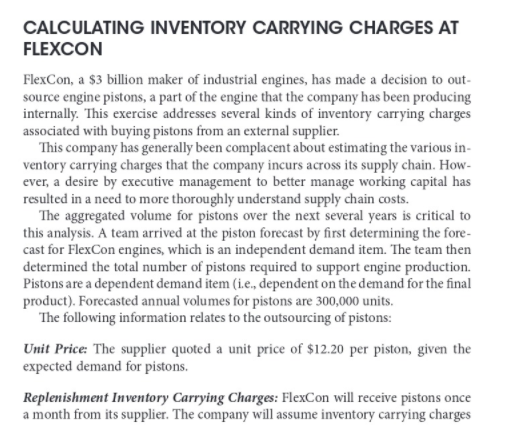 Solved CALCULATING INVENTORY CARRYING CHARGES AT FLEXCON | Chegg.com