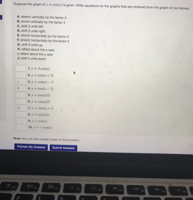 Solved Suppose the graph of y cos(x) is given. Write | Chegg.com