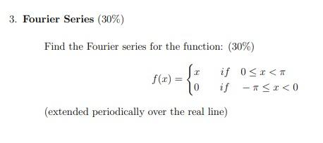 Solved Find the Fourier series for the function: (30%) | Chegg.com
