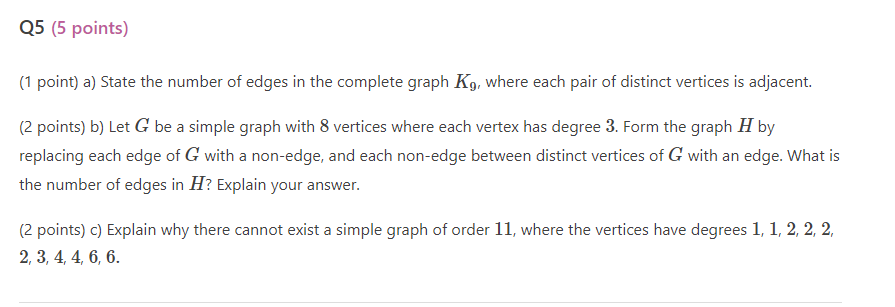 Solved Q5 (5 points) (1 point) a) State the number of edges | Chegg.com