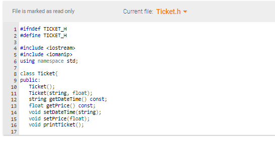 Solved Given a Ticket class (defined in "Ticket.h' and | Chegg.com