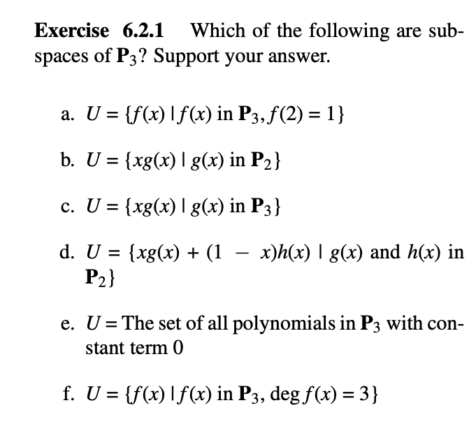 Solved Exercise 6.2.1 Which of the following are subspaces | Chegg.com