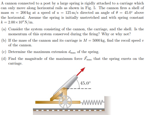 Solved A cannon connected to a post by a large spring is | Chegg.com