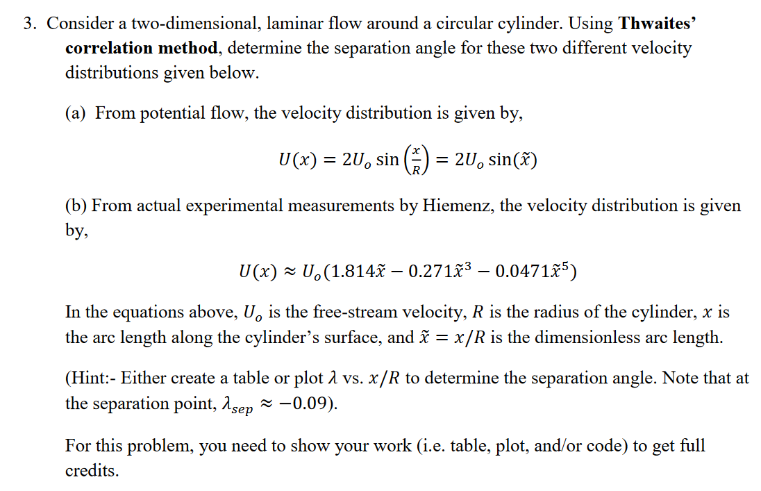 3. Consider a two-dimensional, laminar flow around a | Chegg.com 3. Consider a two-dimensional, laminar flow around a | Chegg.com