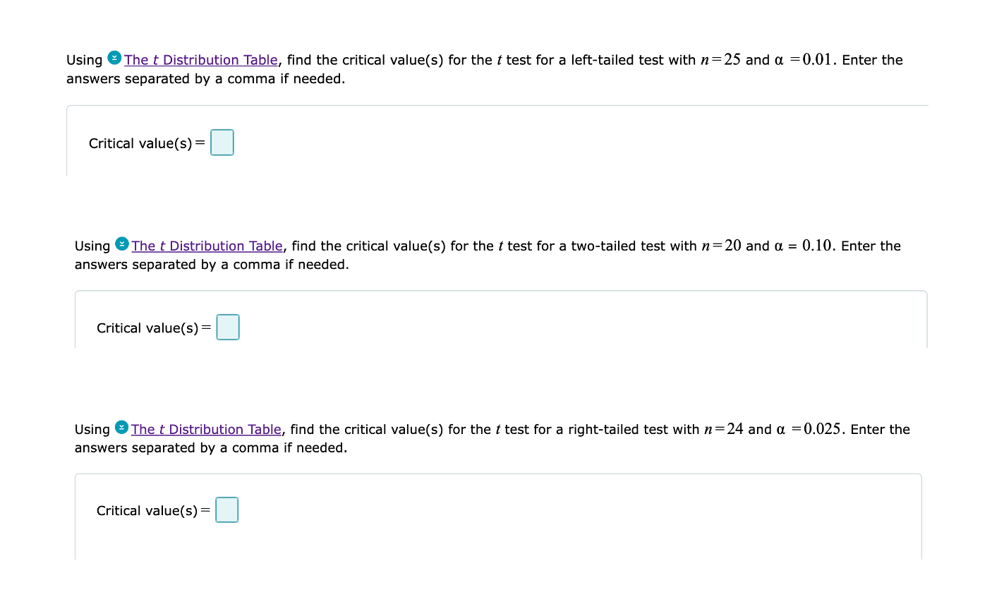 Solved Using @ The t Distribution Table, find the critical | Chegg.com