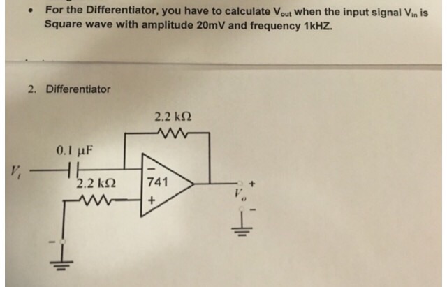 Solved For the Differentiator, you have to calculate Vout | Chegg.com